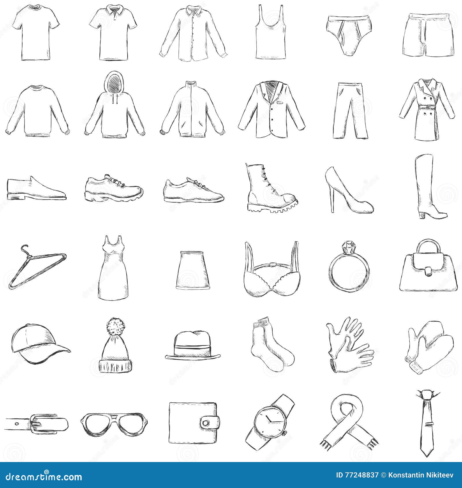 Vector Set of Sketch Clothes Icons Stock Vector - Illustration of cloak ...
