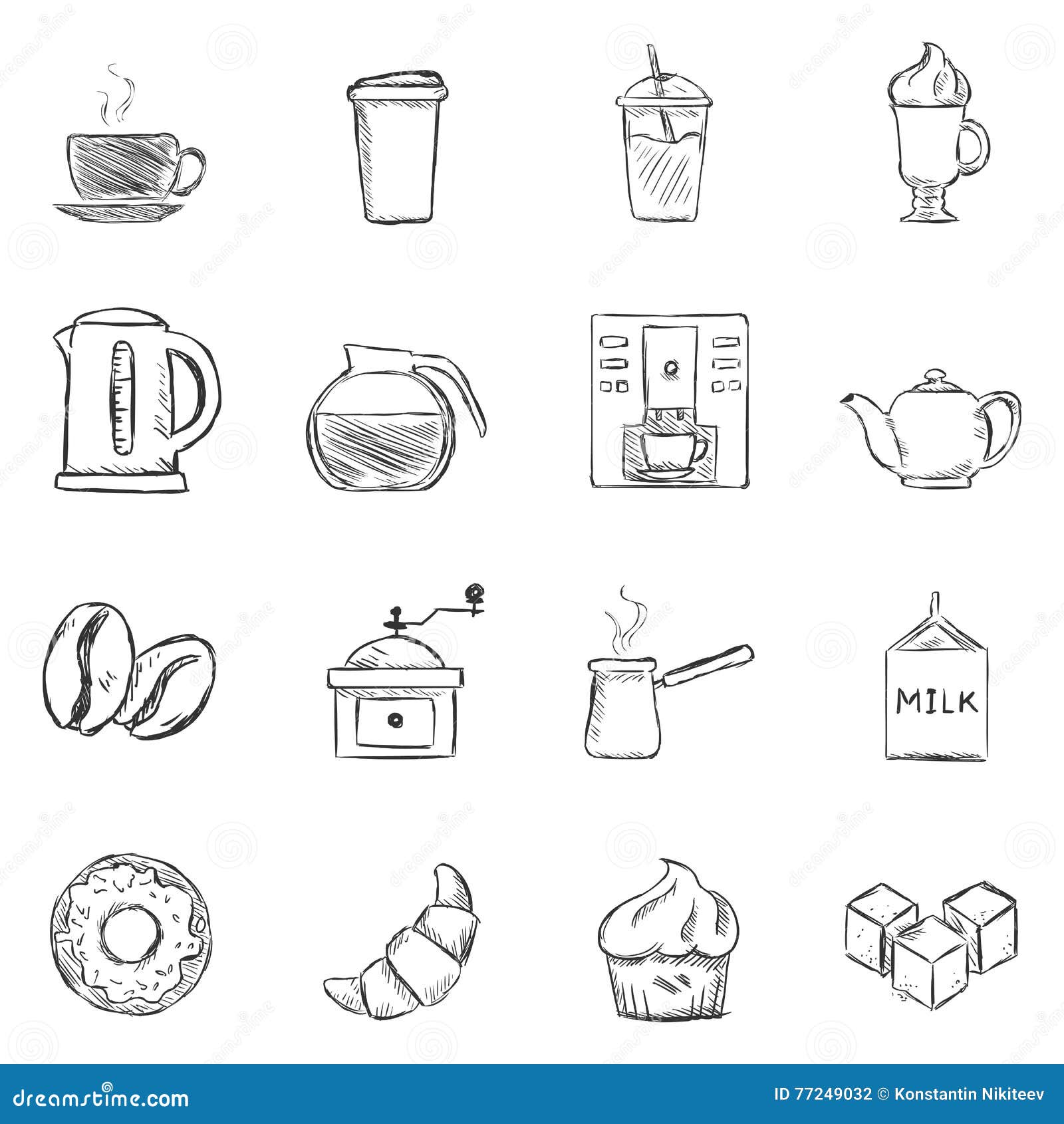 Vector Set of Sketch Coffee Icons Stock Vector - Illustration of ...