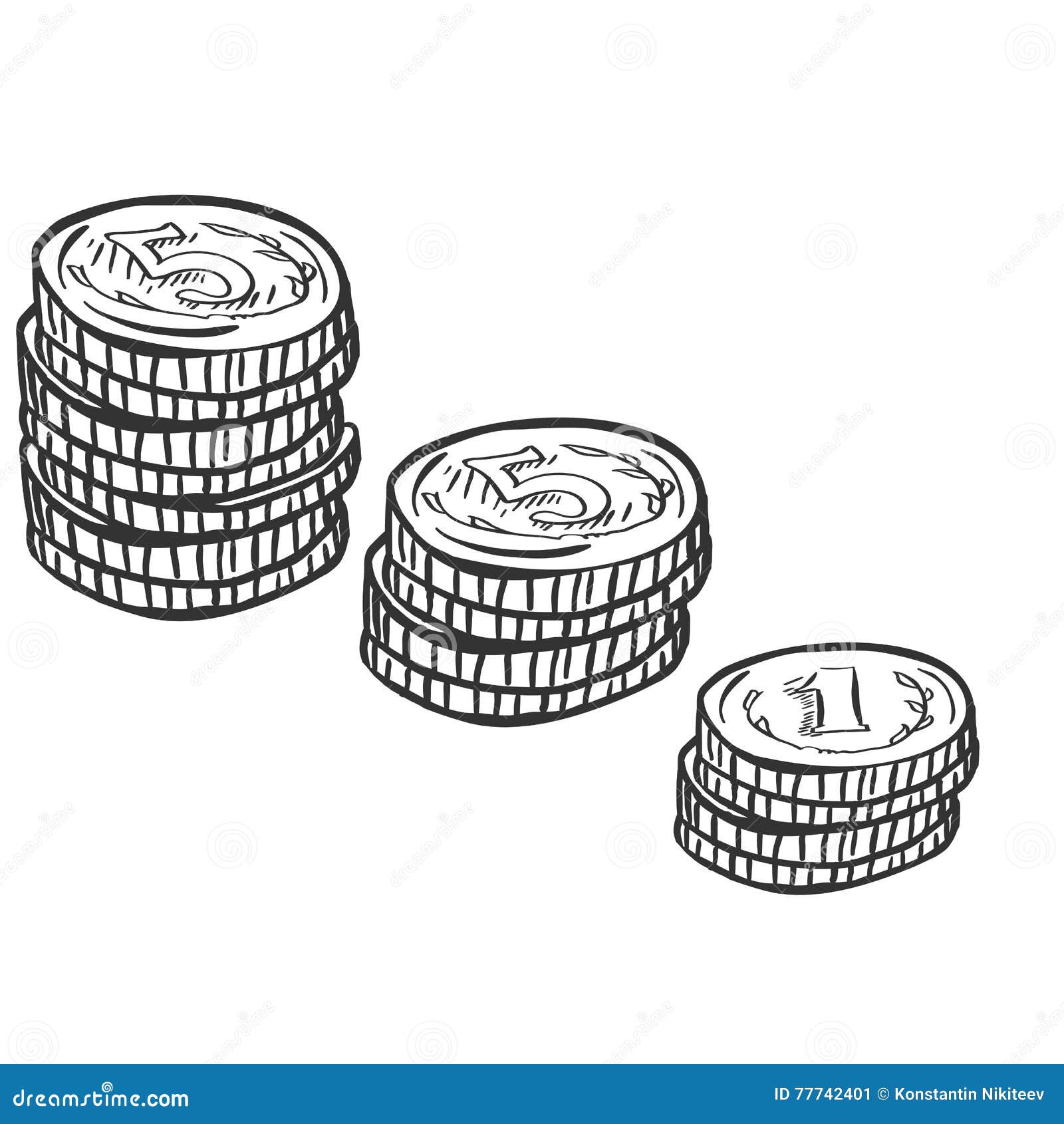 Vector Set of Sketch Coins Stacks Stock Vector - Illustration of ...