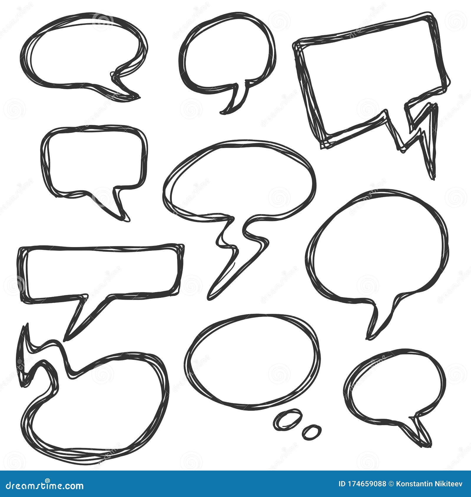 Vector Set of Sketch Comics Bubbles Stock Vector - Illustration of draw ...