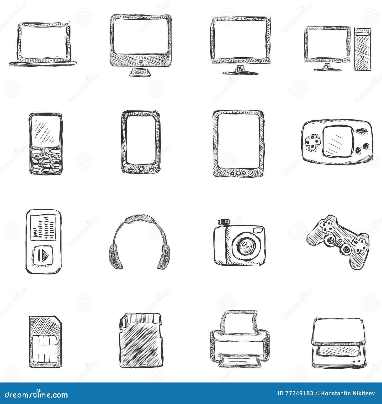 Vector Set of Sketch Computer Devices Icons Stock Vector - Illustration ...