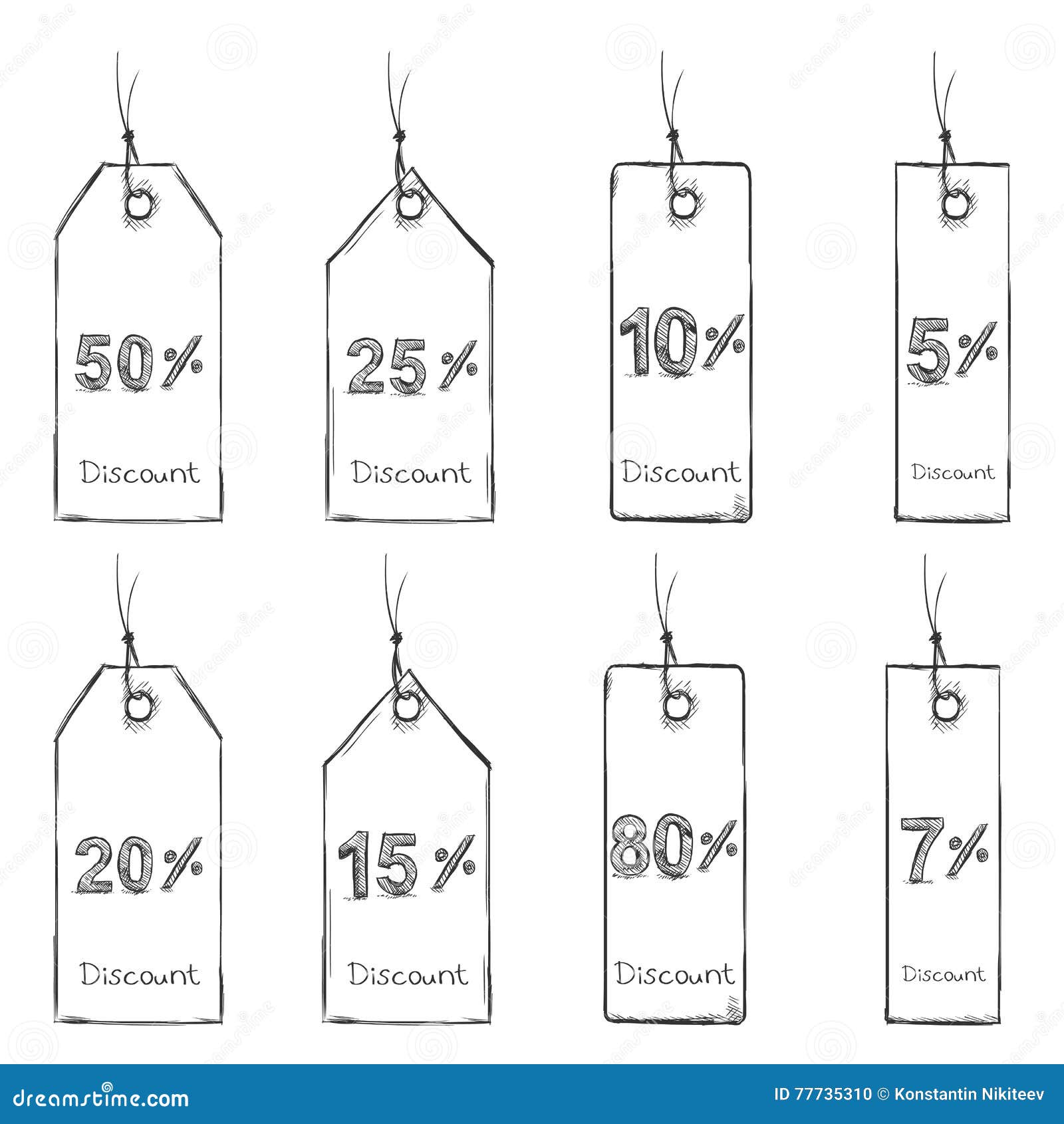 Vector Set of Sketch Discount Tags Stock Vector - Illustration of ...