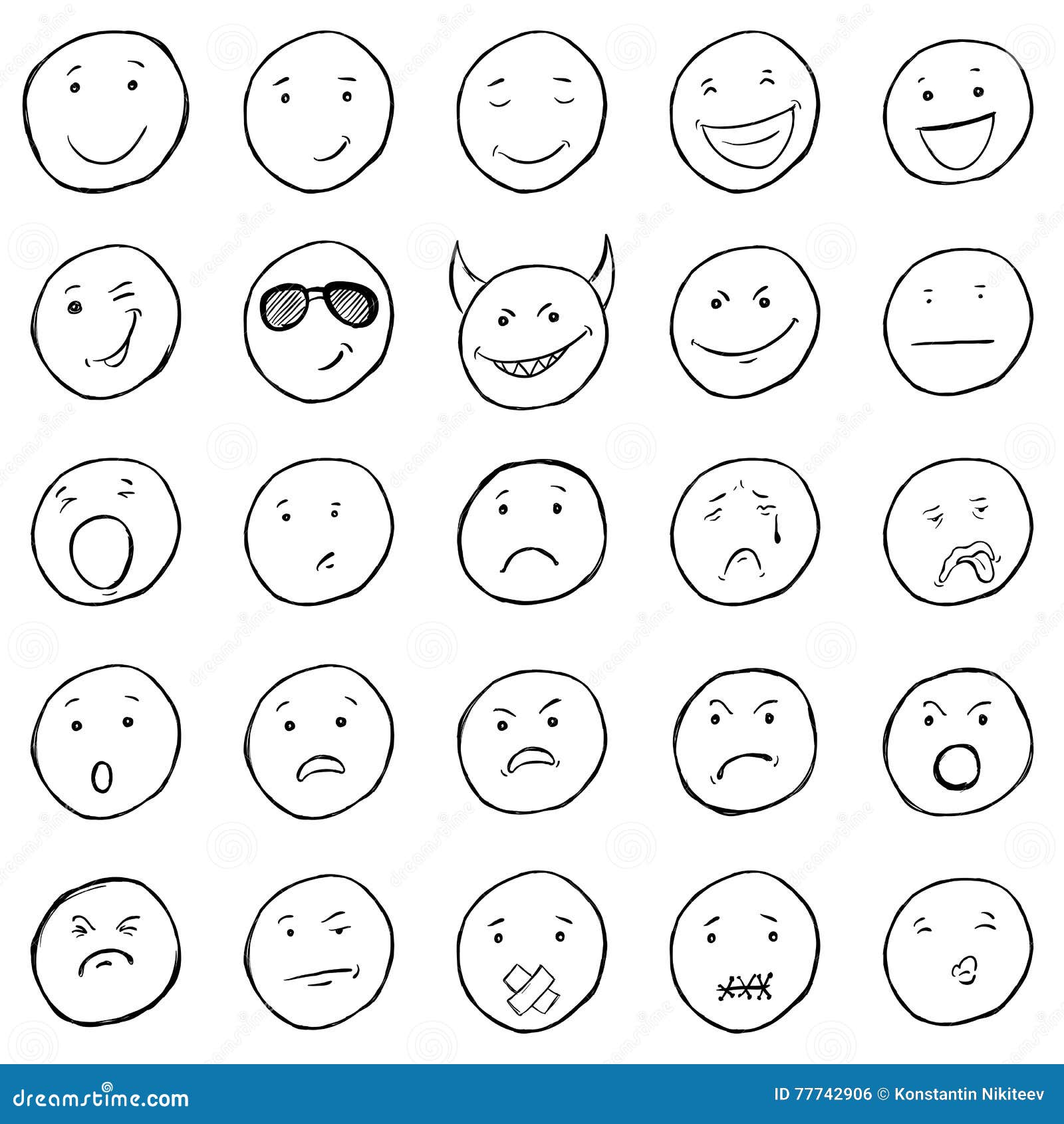 Vector Set of Sketch Emoticons. Variations of Smileys Stock Vector ...