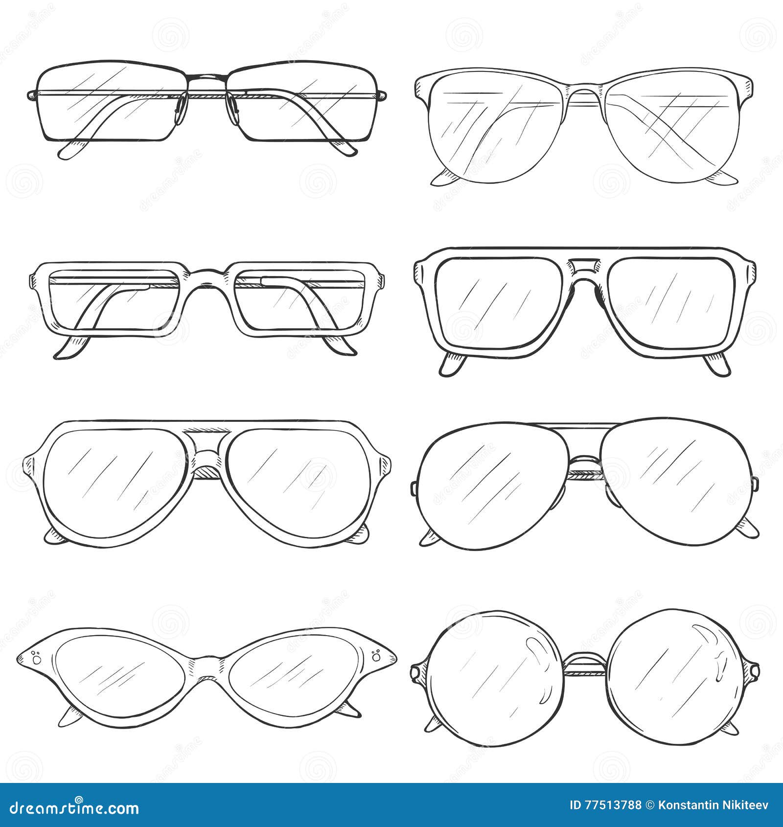 Vector Set of Sketch Glasses. Eyeglass Frames Stock Vector ...