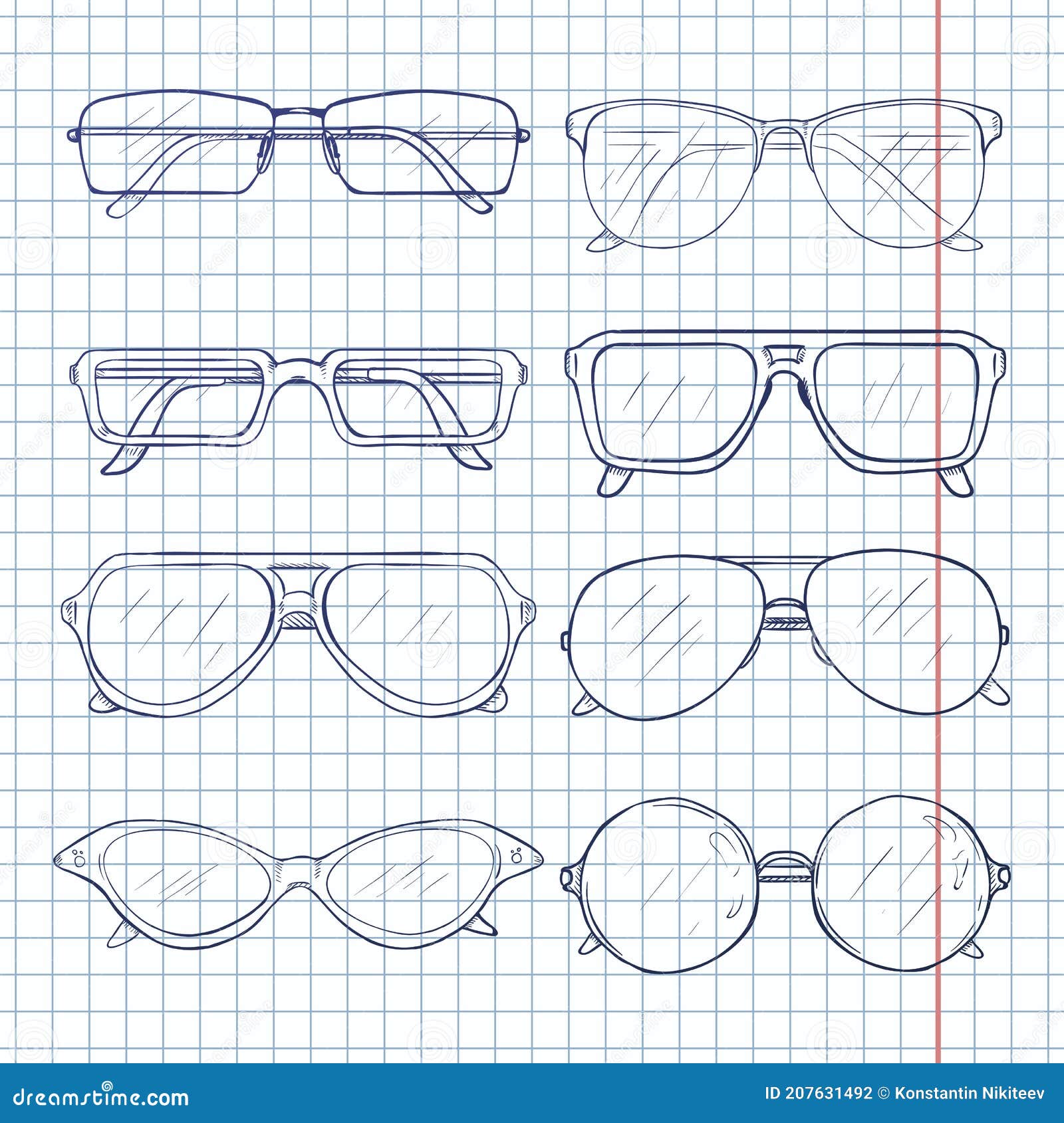 Vector Set of Sketch Glasses Stock Vector - Illustration of plastic ...