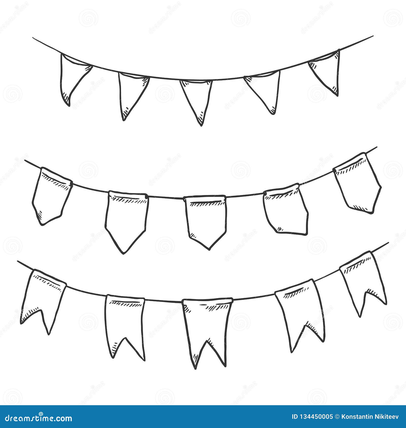 Vector Set of Sketch Hand Made Flags on the Ropes Stock Vector ...