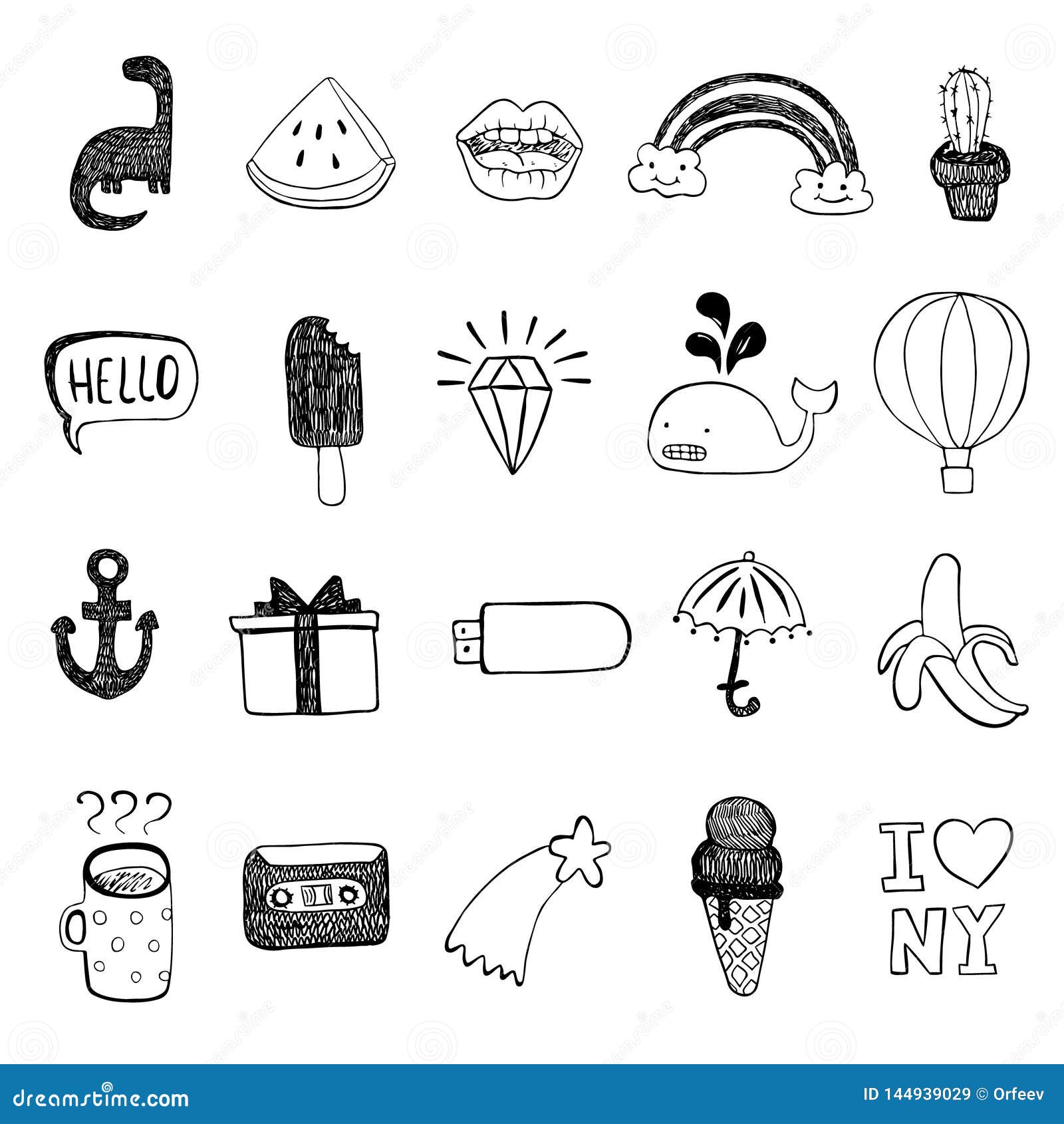 Vector Set of Sketch Icons. Hand Draw Objects Stock Vector ...