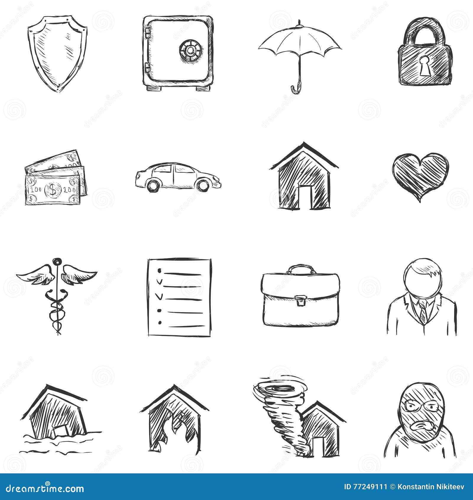 Vector Set of Sketch Insurance Icons Stock Vector - Illustration of ...