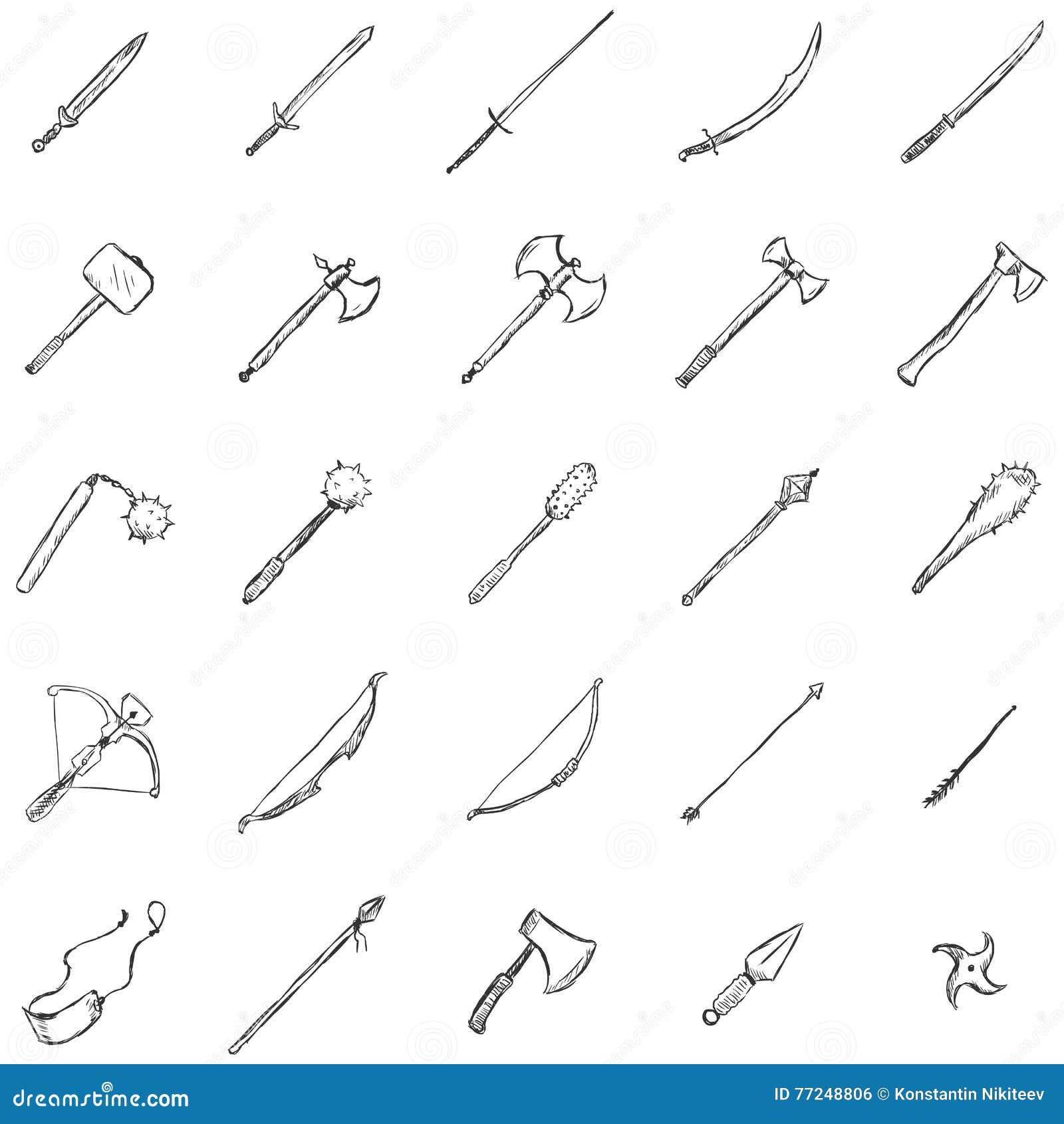 Vector Set of Sketch Medieval Weapon Icons Stock Vector - Illustration ...