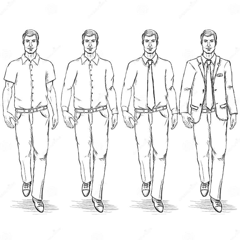 Vector Set of Sketch Men Models. Business Dress Code Stock Vector ...