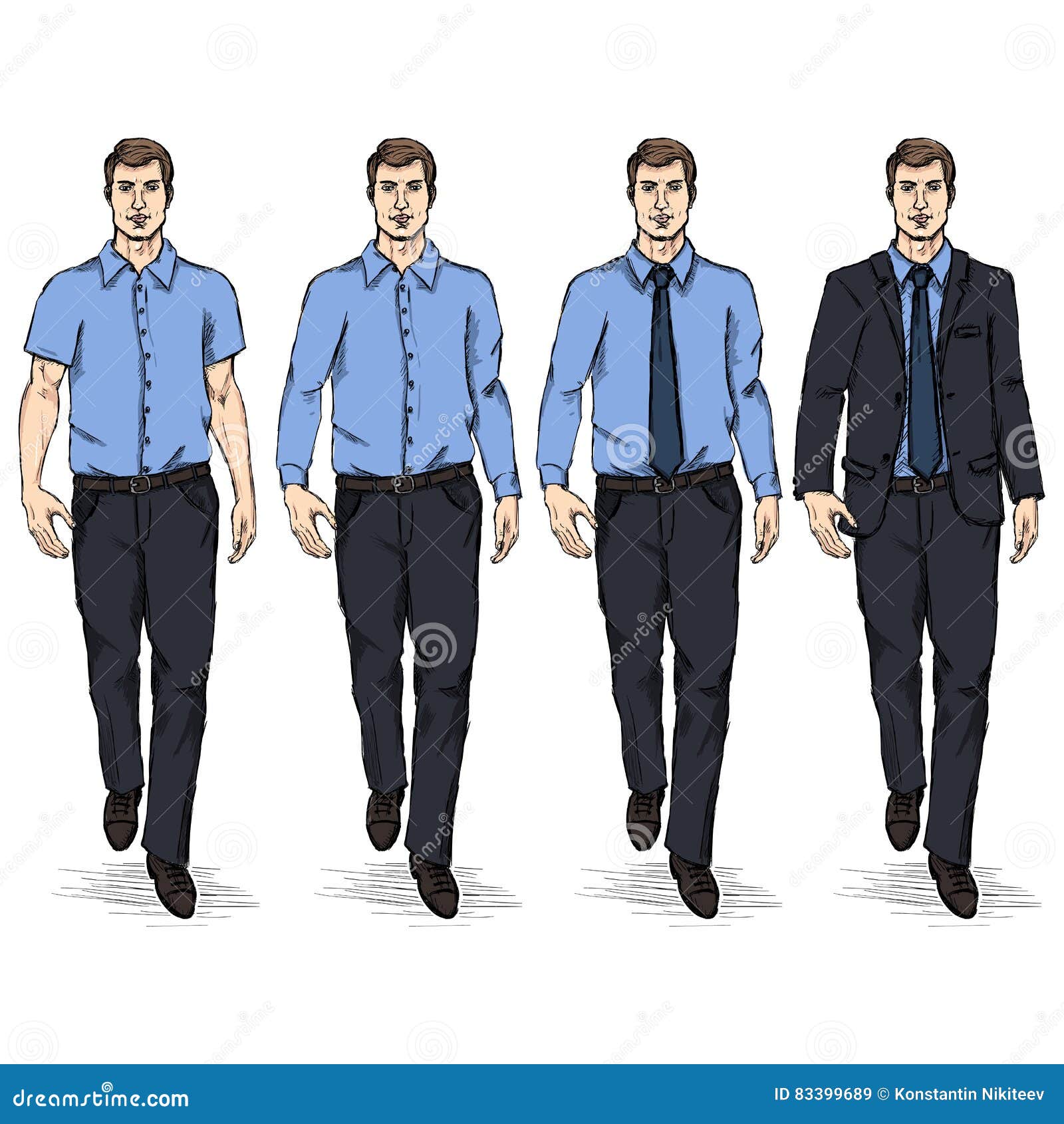 Vector Set of Sketch Men Models. Business Dress Code Stock Illustration ...
