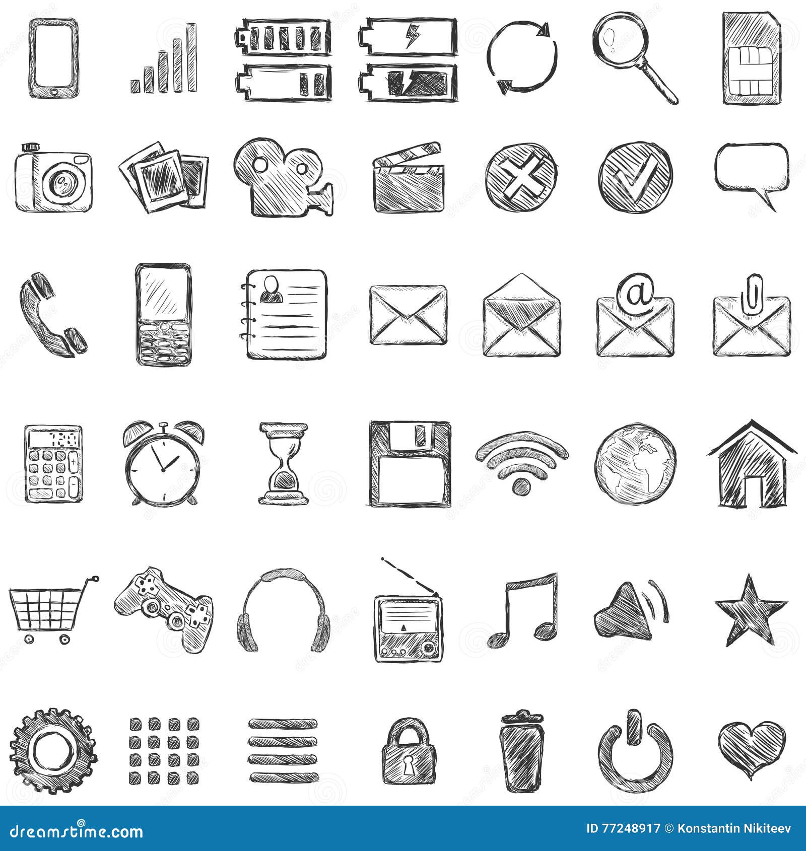 Vector Set of Sketch Mobile Icons Stock Vector - Illustration of ...