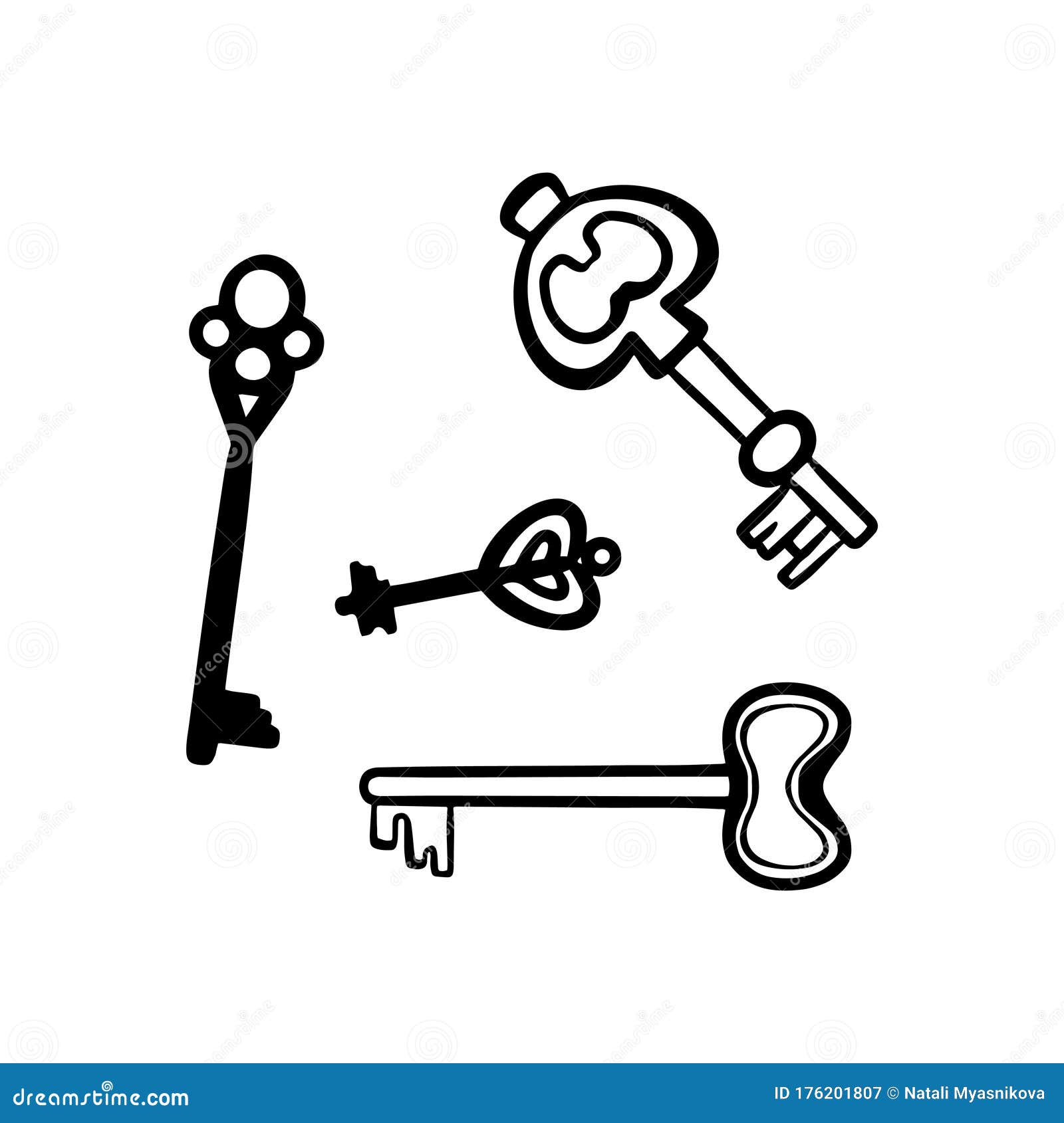 Vector Set of Sketch Modern Keys. Types of Keys. Stock Vector ...