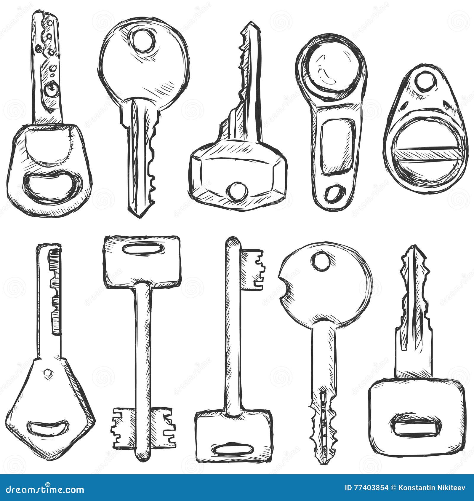 Vector Set of Sketch Modern Keys. Stock Vector - Illustration of doodle ...
