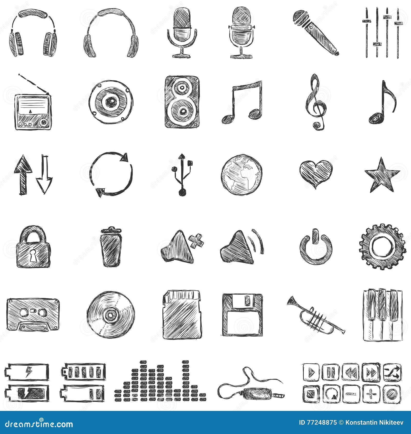 Vector Set of Sketch Music Icons Stock Vector - Illustration of hand ...