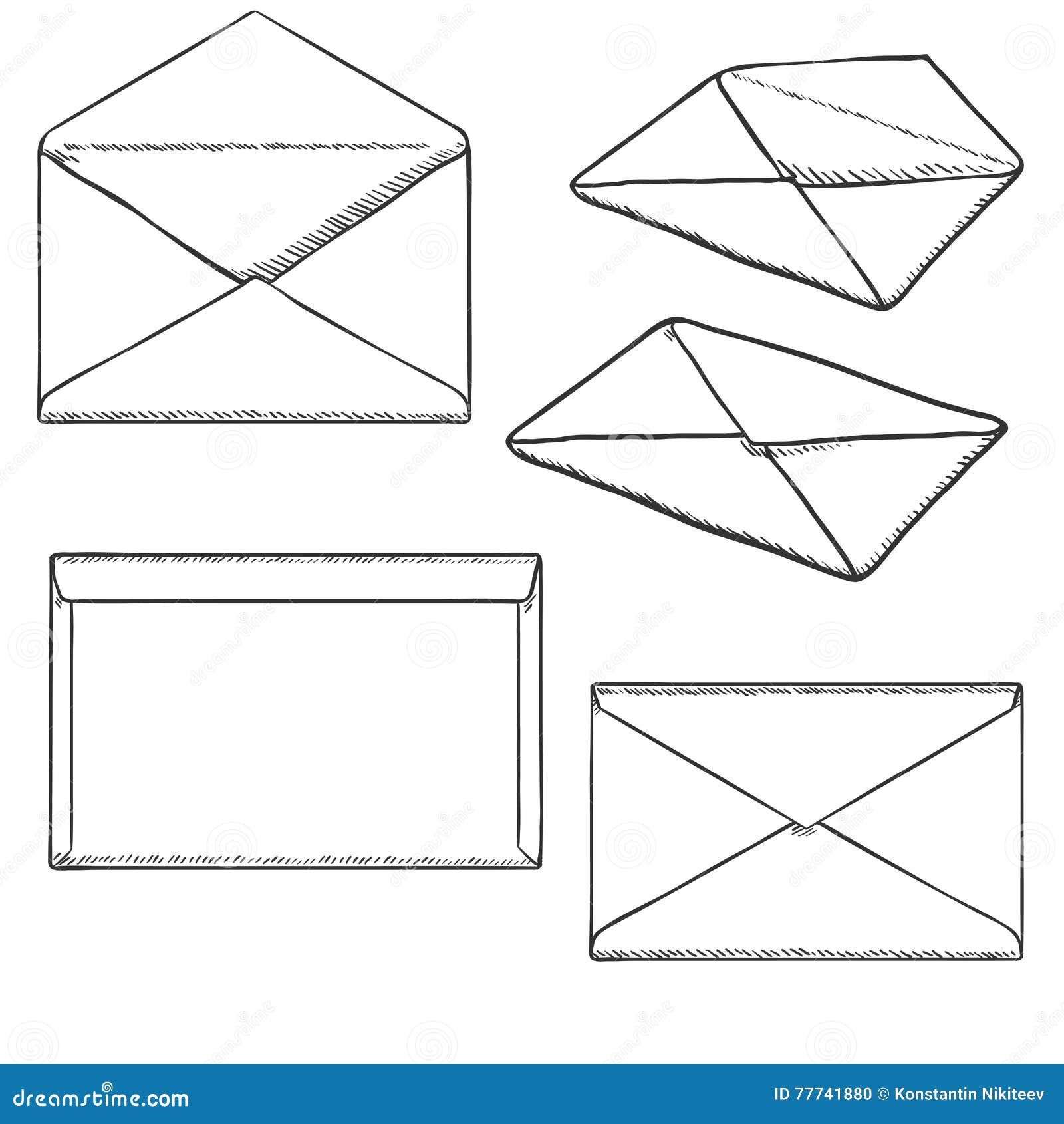 Vector Set of Sketch Postal Envelopes Stock Vector - Illustration of ...