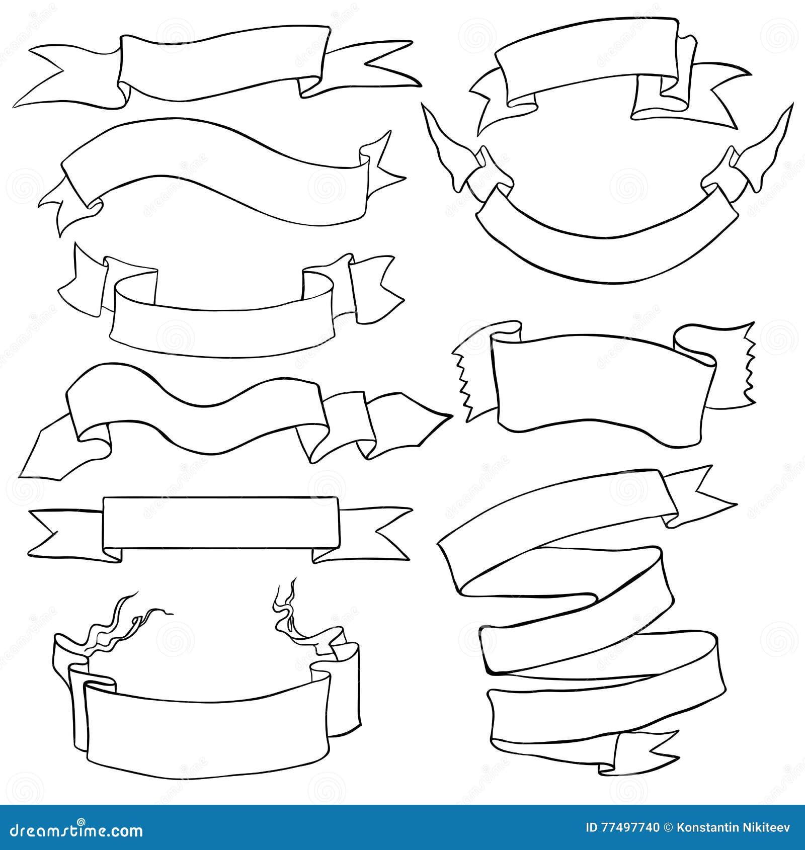 Vector Set of Sketch Ribbons Stock Vector - Illustration of background ...