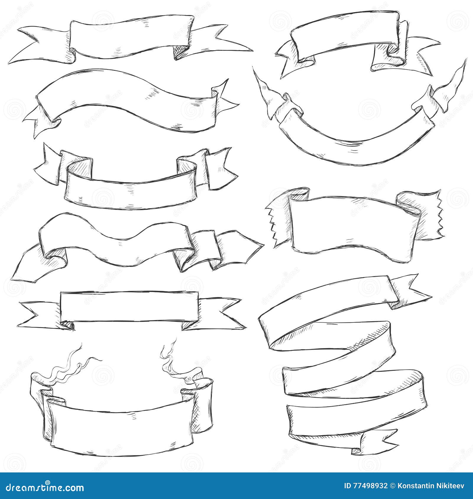 Vector Set of Sketch Ribbons Stock Vector - Illustration of banner ...