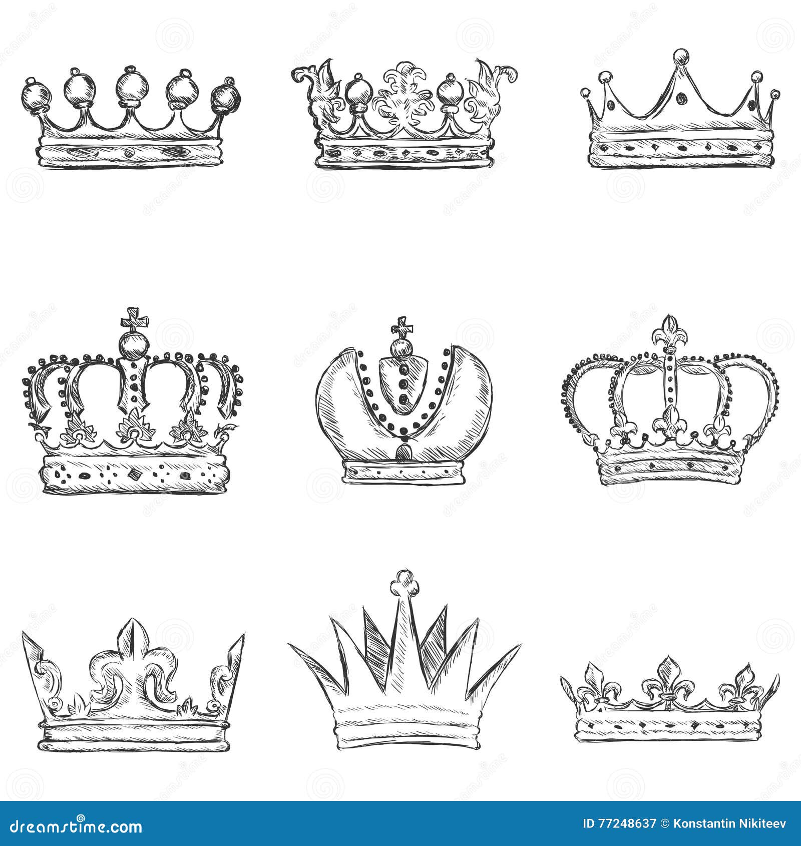 Vector Set Of Sketch Royal Crown Icons Stock Vector - Illustration of background, concepts: 77248637