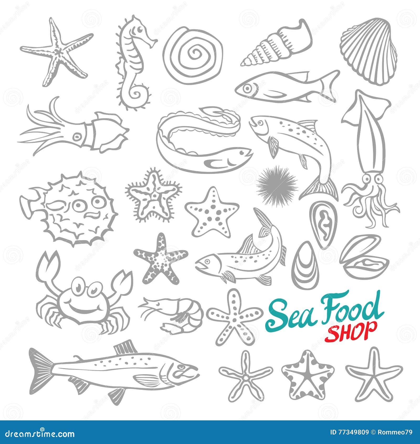 Vector Set of Sketch Sea Food Stock Vector - Illustration of crab ...
