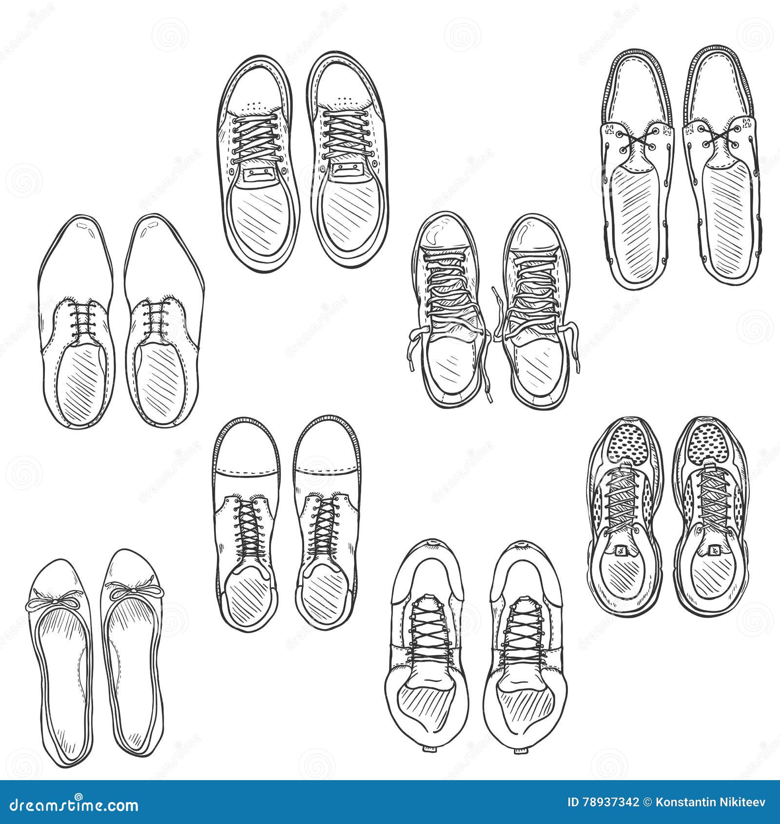 Vector Set of Sketch Shoes Items. Top View Collection Stock Vector ...