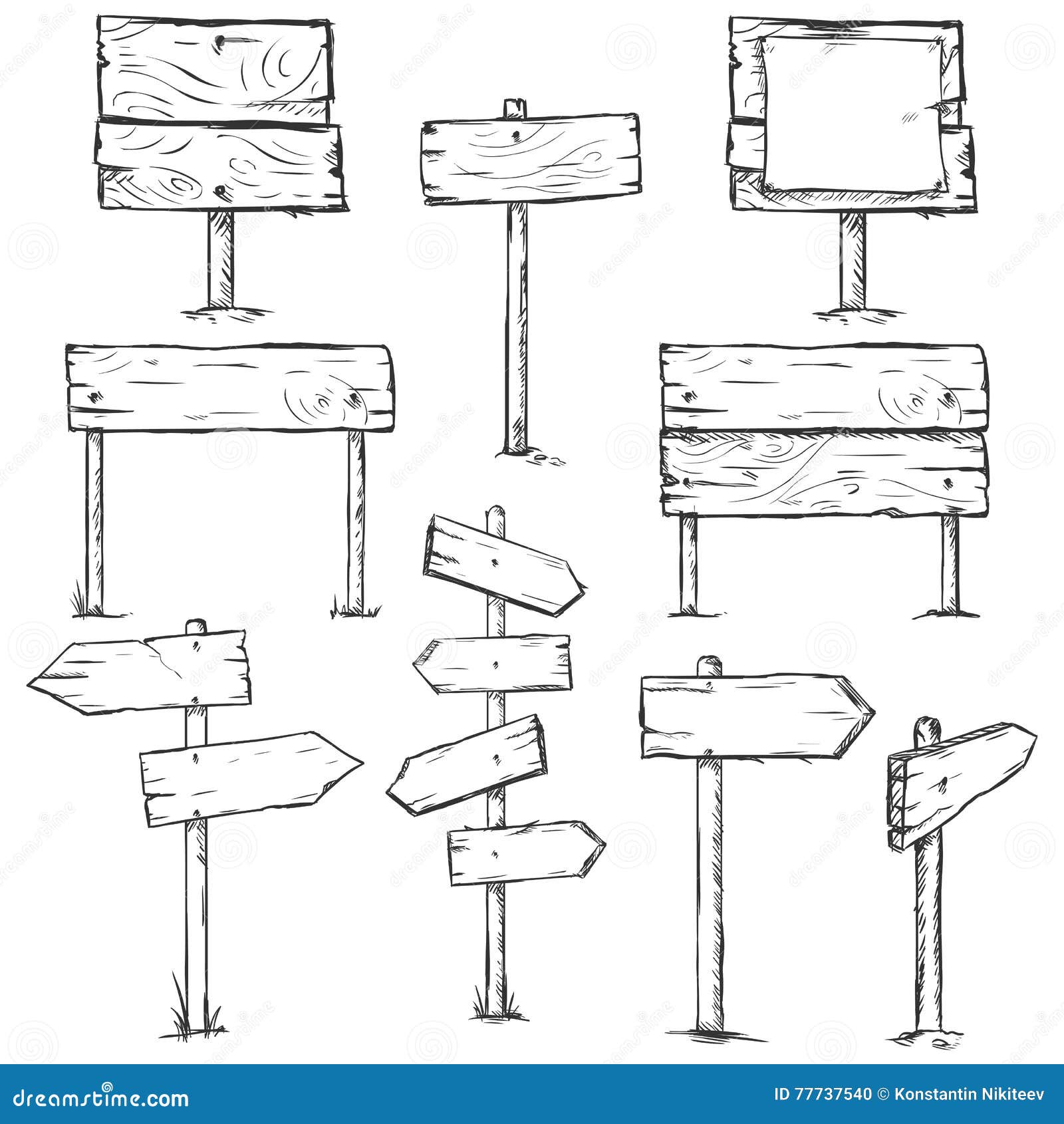 Vector Set of Sketch Signposts Stock Vector - Illustration of fascia ...