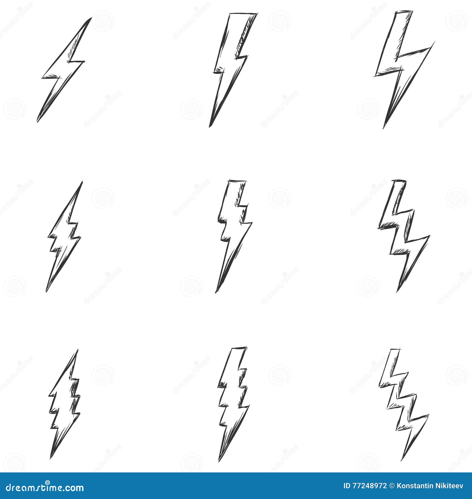 Vector Set of Sketch Thunder Lighting Icons Stock Vector - Illustration ...