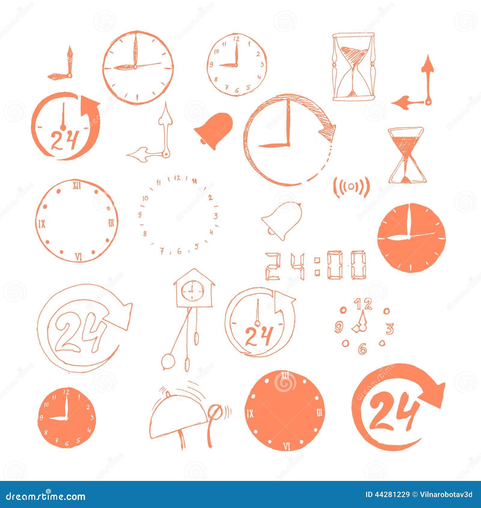 Vector Set of Sketch Time Icons Stock Vector - Illustration of icon ...