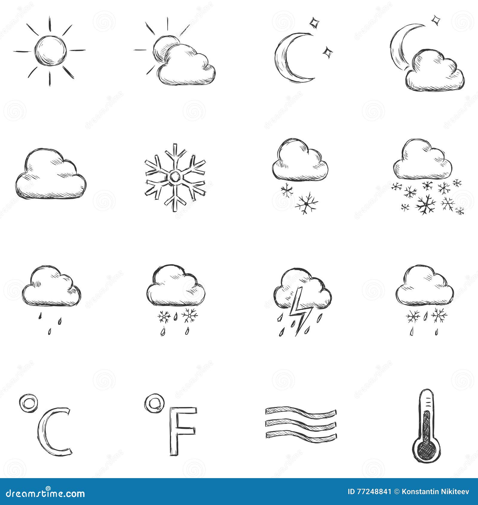 Vector Set of Sketch Weather Icons Stock Vector - Illustration of clip ...