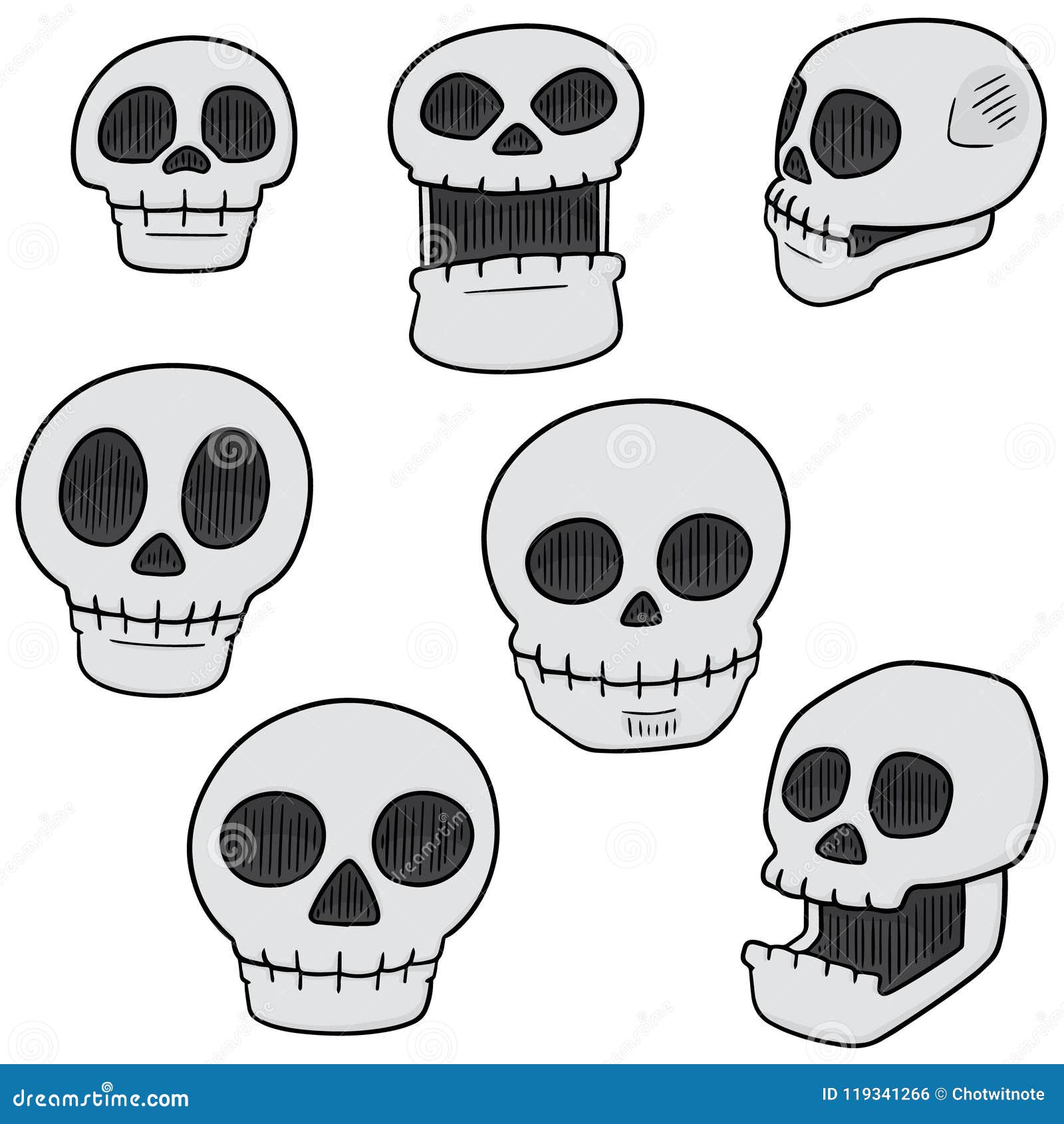 Vector Set of Skull Cartoon Stock Vector - Illustration of halloween ...