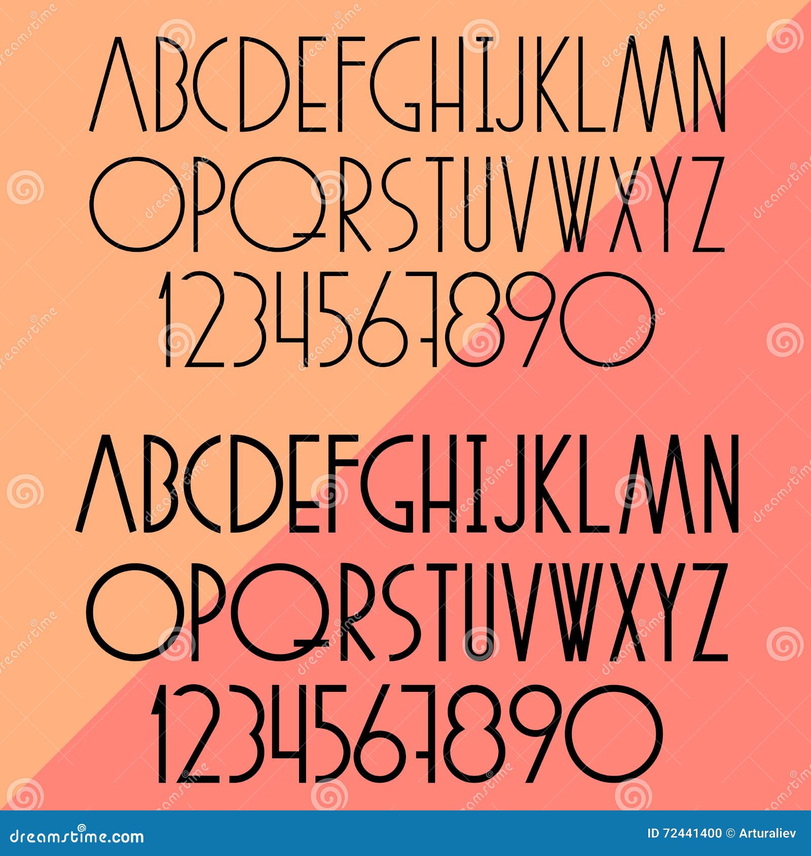 Vector Set of Slim Alphabet and Numbers Stock Vector - Illustration of ...