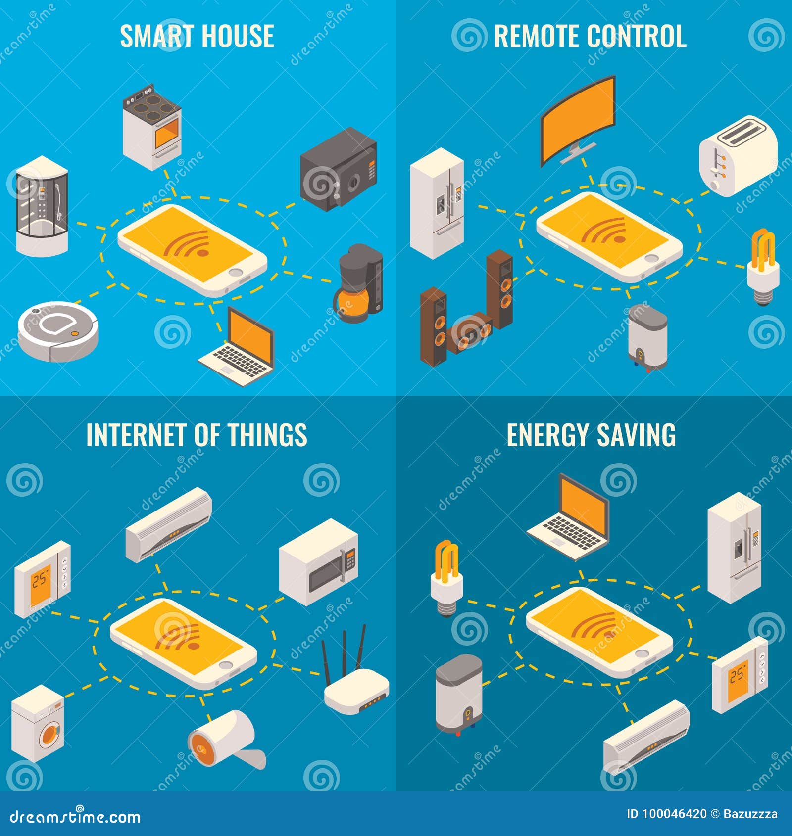 Vector Set of Smart Home Concept Isometric Posters Stock Vector ...
