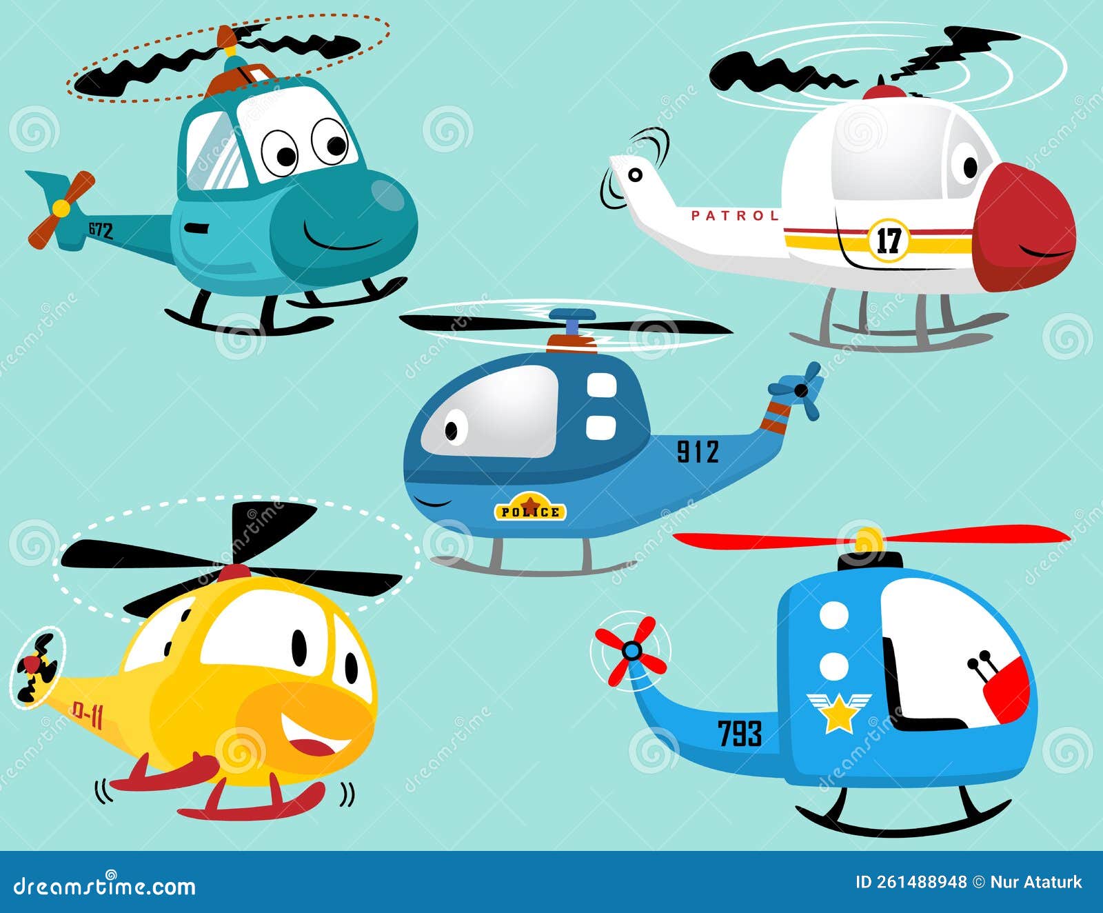 Vector Set of Smiling Helicopters Cartoon Stock Vector - Illustration ...