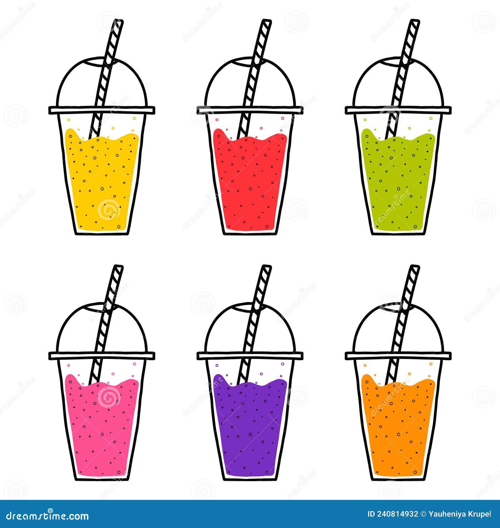 Vector Set of Smoothie Glasses. Doodle Style. Smoothies in Different ...