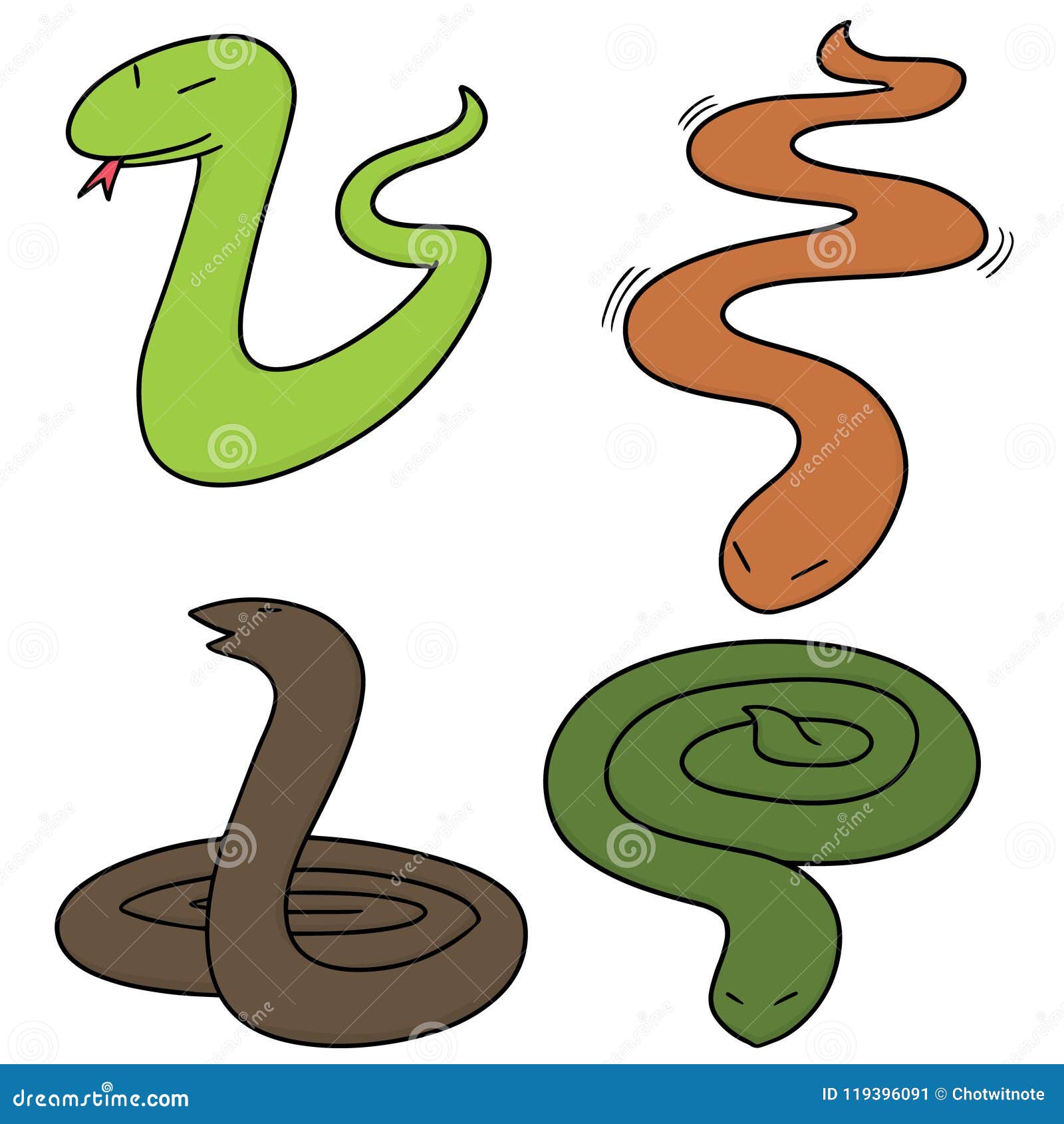Vector set of snakes stock vector. Illustration of pets - 119396091