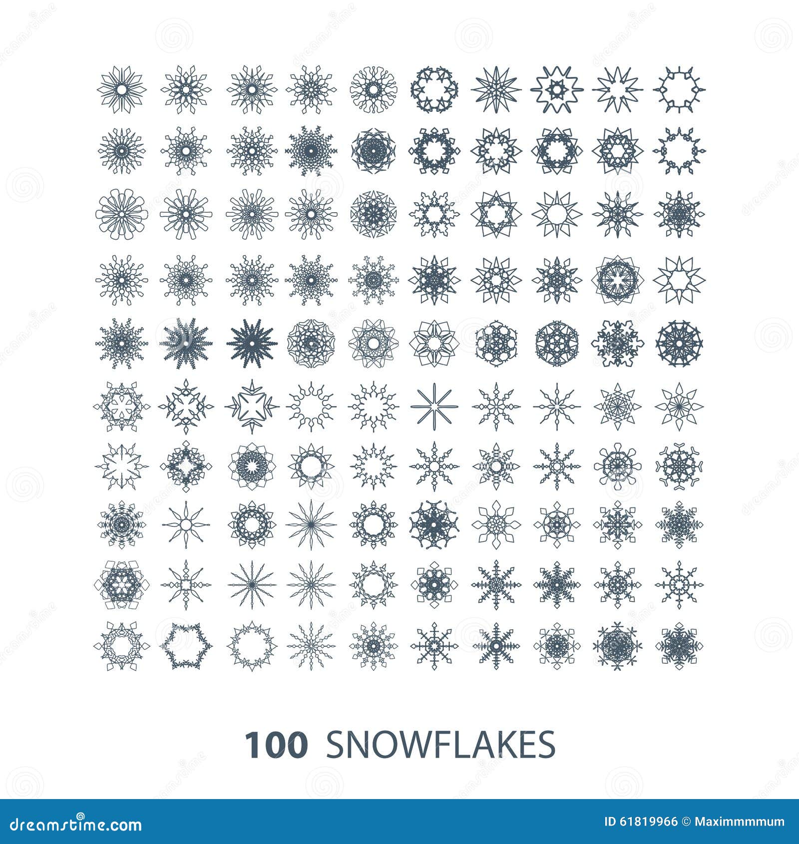 Vector Set of 100 Snowflake Shapes Stock Vector - Illustration of ...