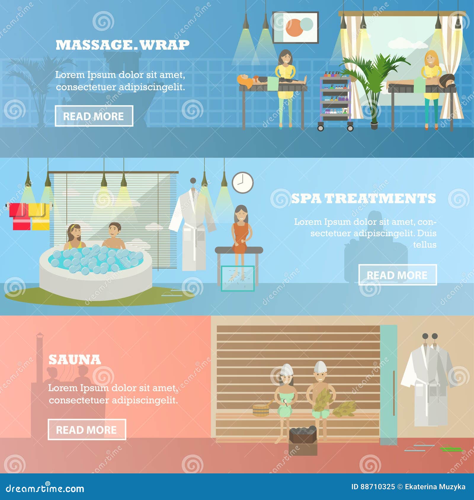 Vector Set of Spa Therapy Concept Horizontal Banners in Flat Style ...