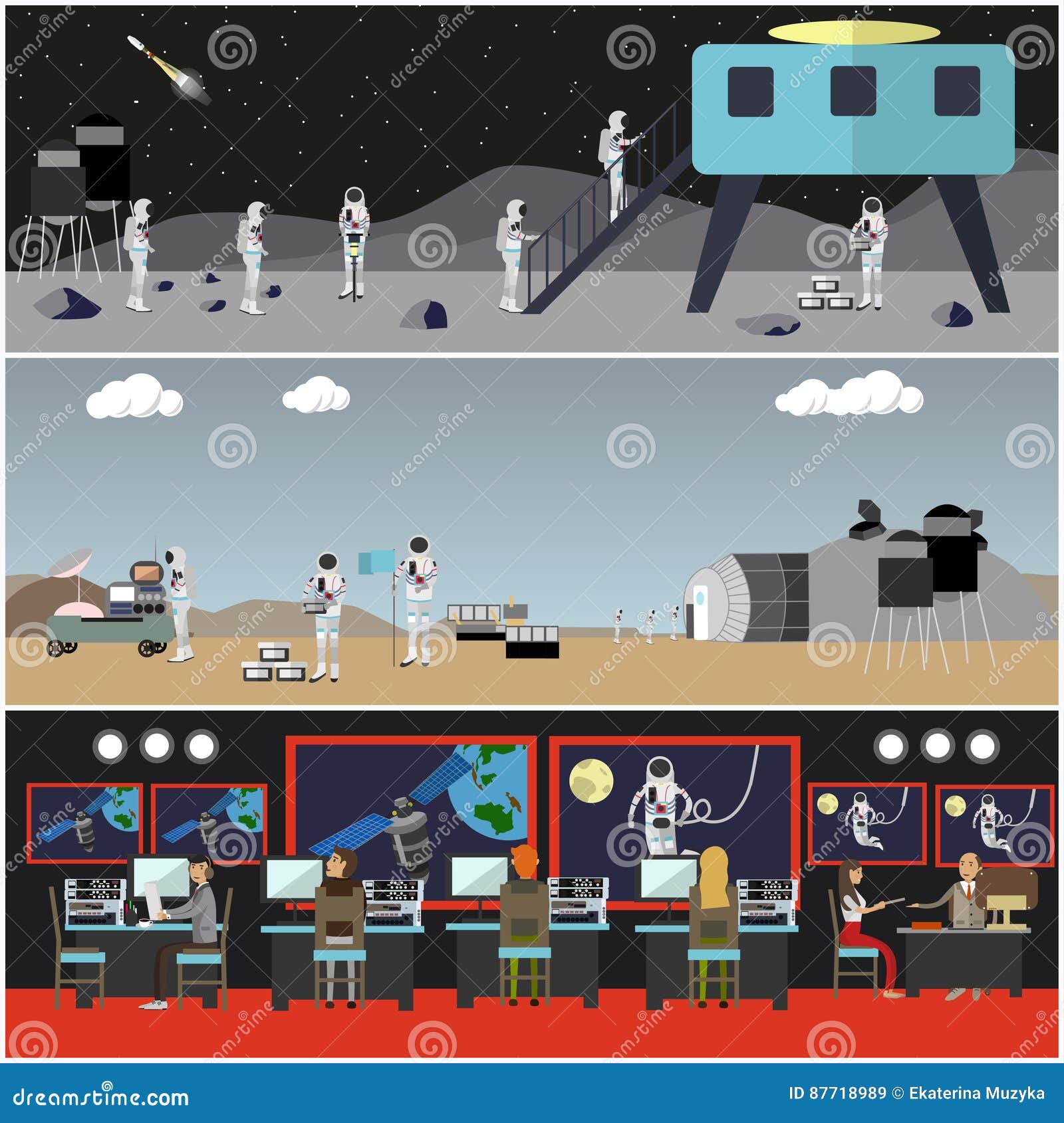 Vector Set of Space Exploration Concept Posters, Flat Style Stock ...