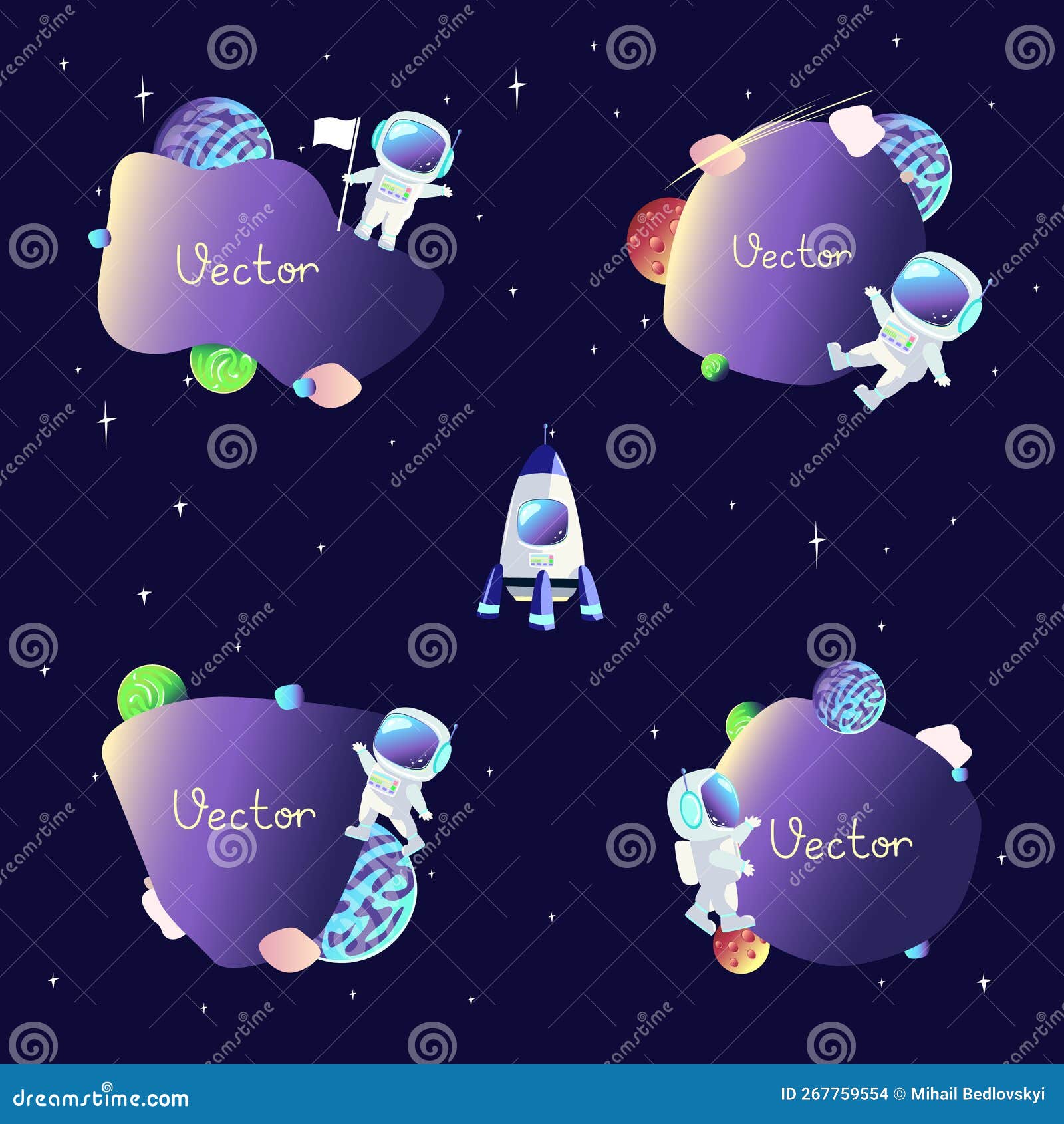 Vector Set of Space Frames with Planets Stock Vector - Illustration of ...