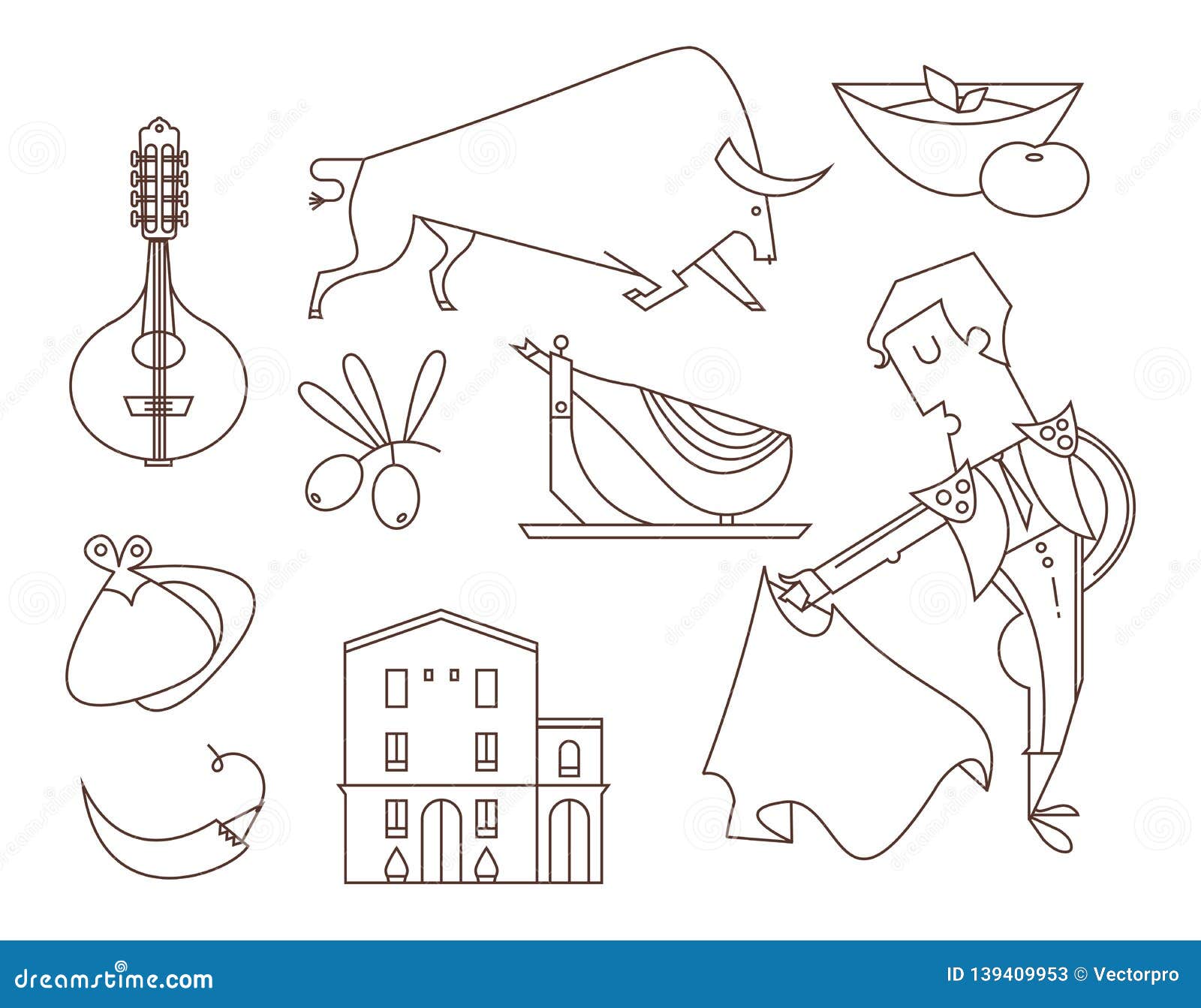 Vector Set Spain Icons Flat Modern Style Isolated Stock Vector ...