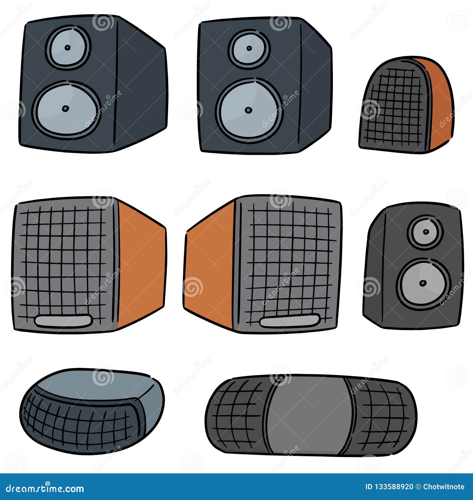 Vector set of speaker stock vector. Illustration of electronic - 133588920