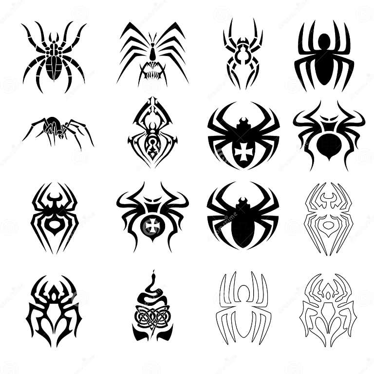 Vector Set of Spider Symbols Stock Vector - Illustration of isolated ...