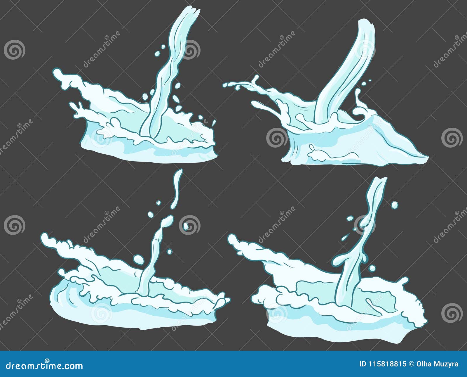 Vector Set Splashes and Flow Water Stock Vector - Illustration of ...