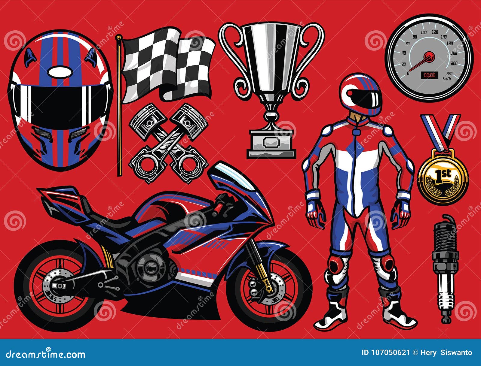 Set of Sportbike Racing Elements Stock Vector - Illustration of racer ...