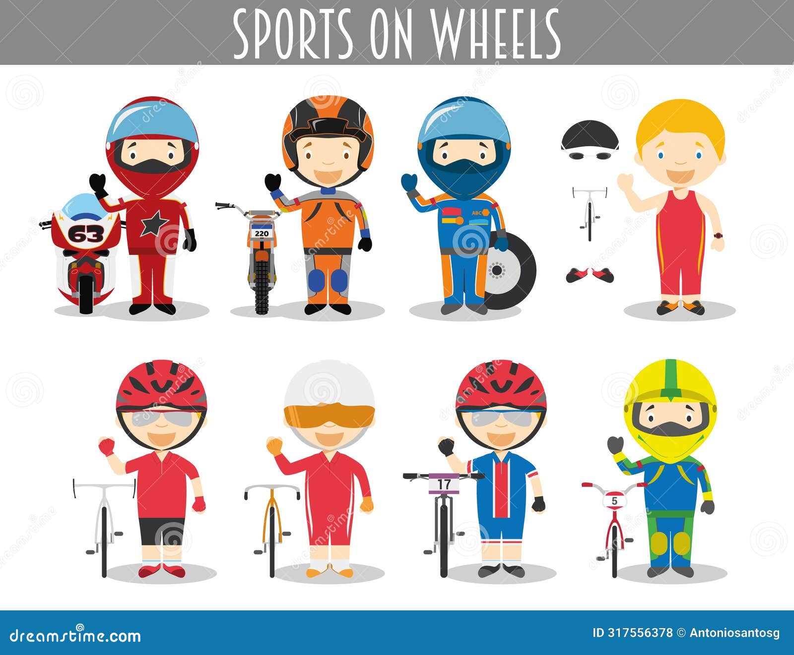 Vector Set Of Sports On Wheels In Cartoon Style | CartoonDealer.com ...
