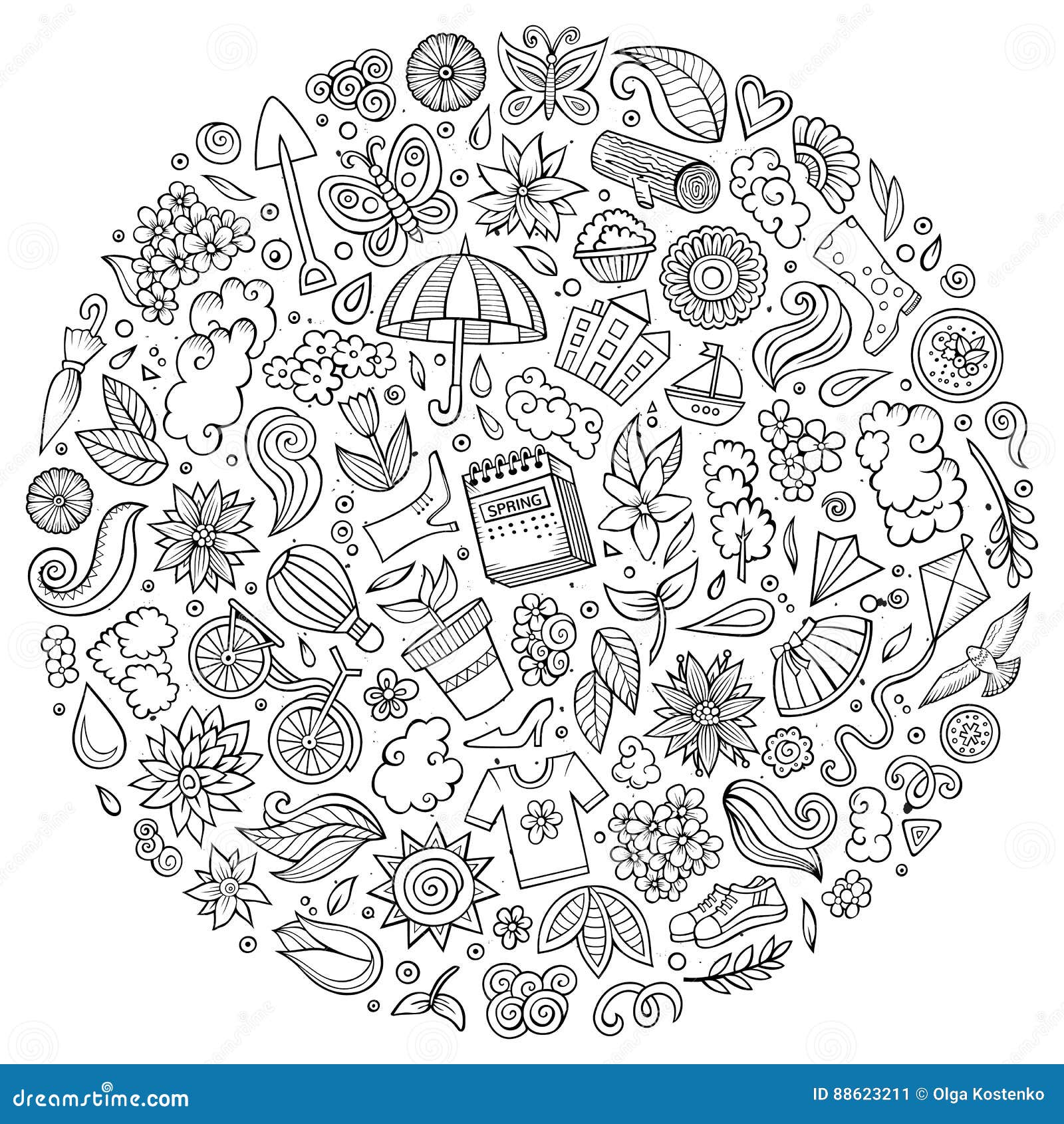 Vector Set of Spring Cartoon Doodle Objects Stock Vector - Illustration ...