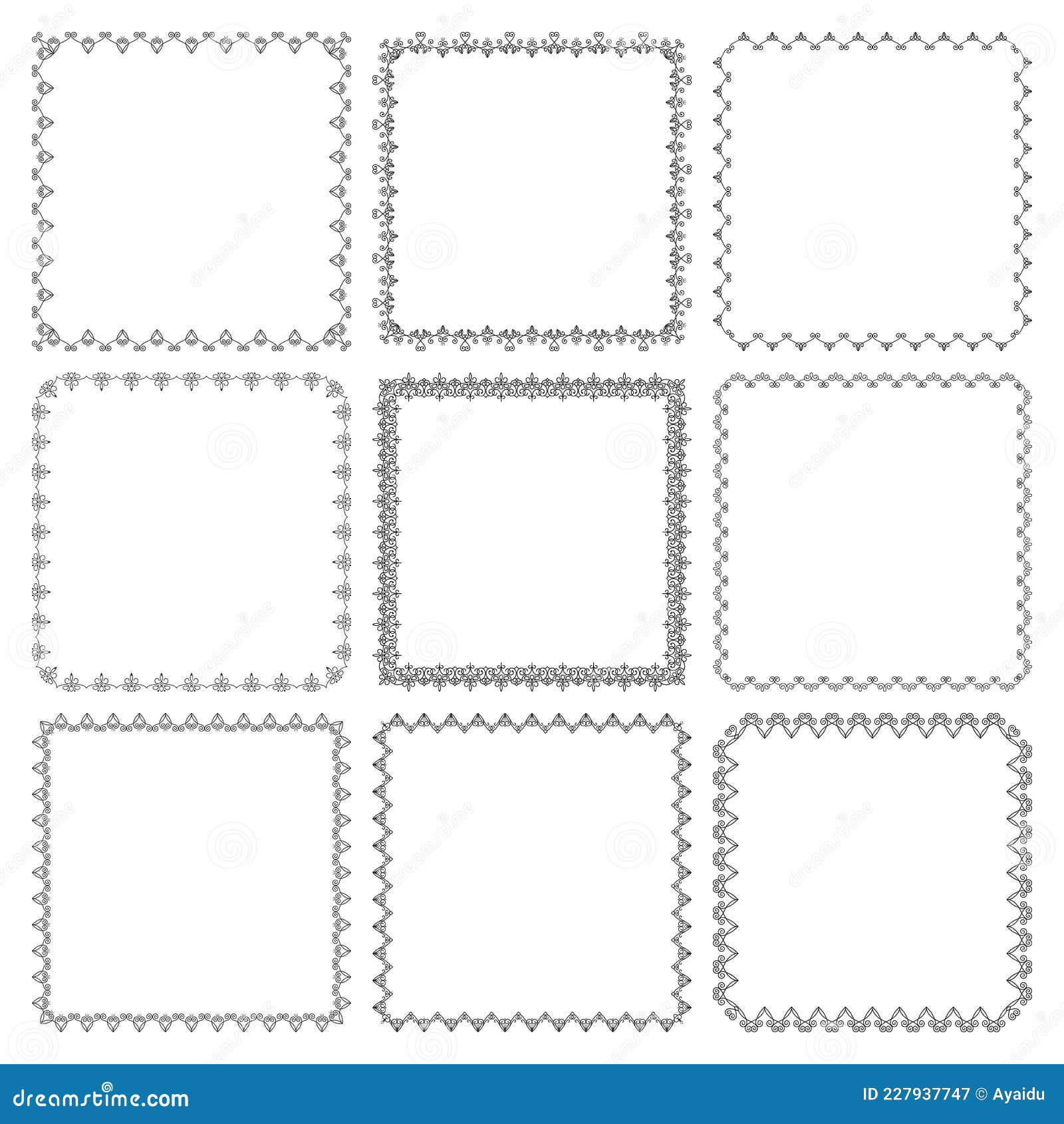 Vector Set of Square Frames with Floral Ornament Stock Vector ...