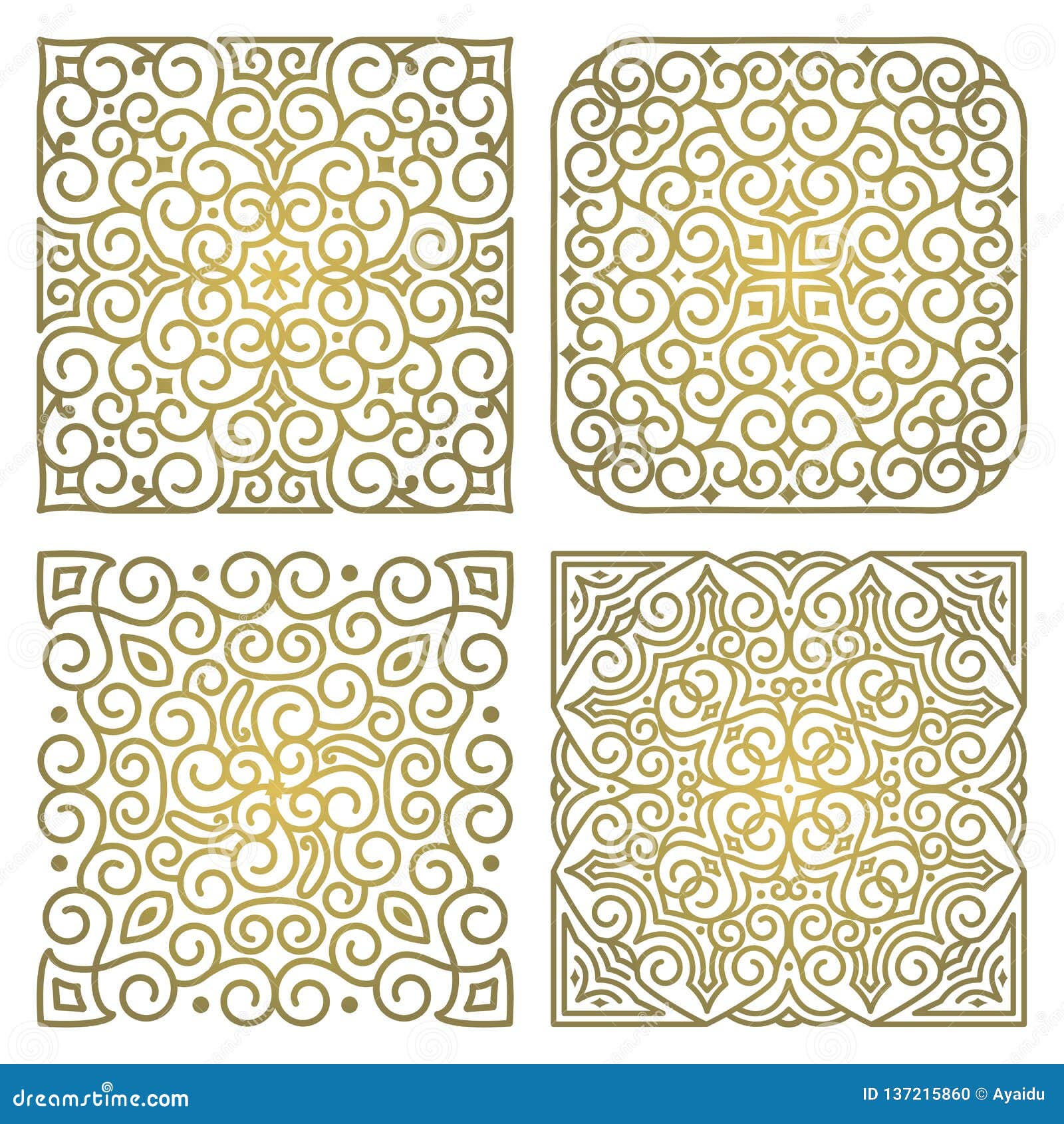Vector Set of Square Gold Ornament Patterns Stock Vector - Illustration ...