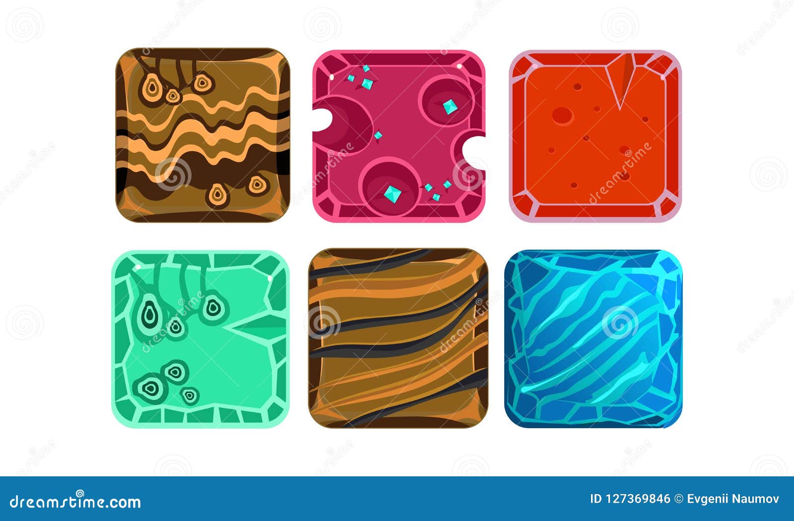 Vector Set of 6 Square Tiles with Different Textures for Mobile Game ...