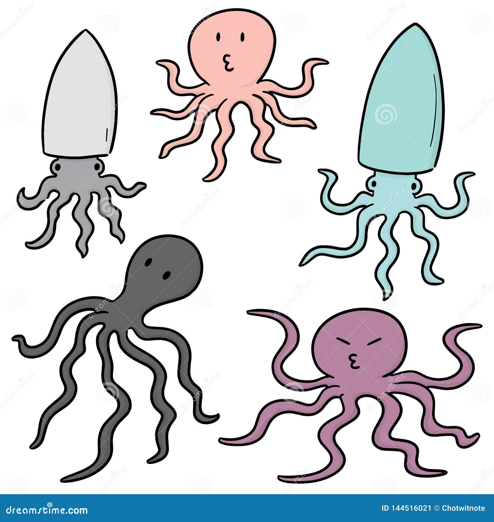 Vector set of squids stock vector. Illustration of creative - 144516021